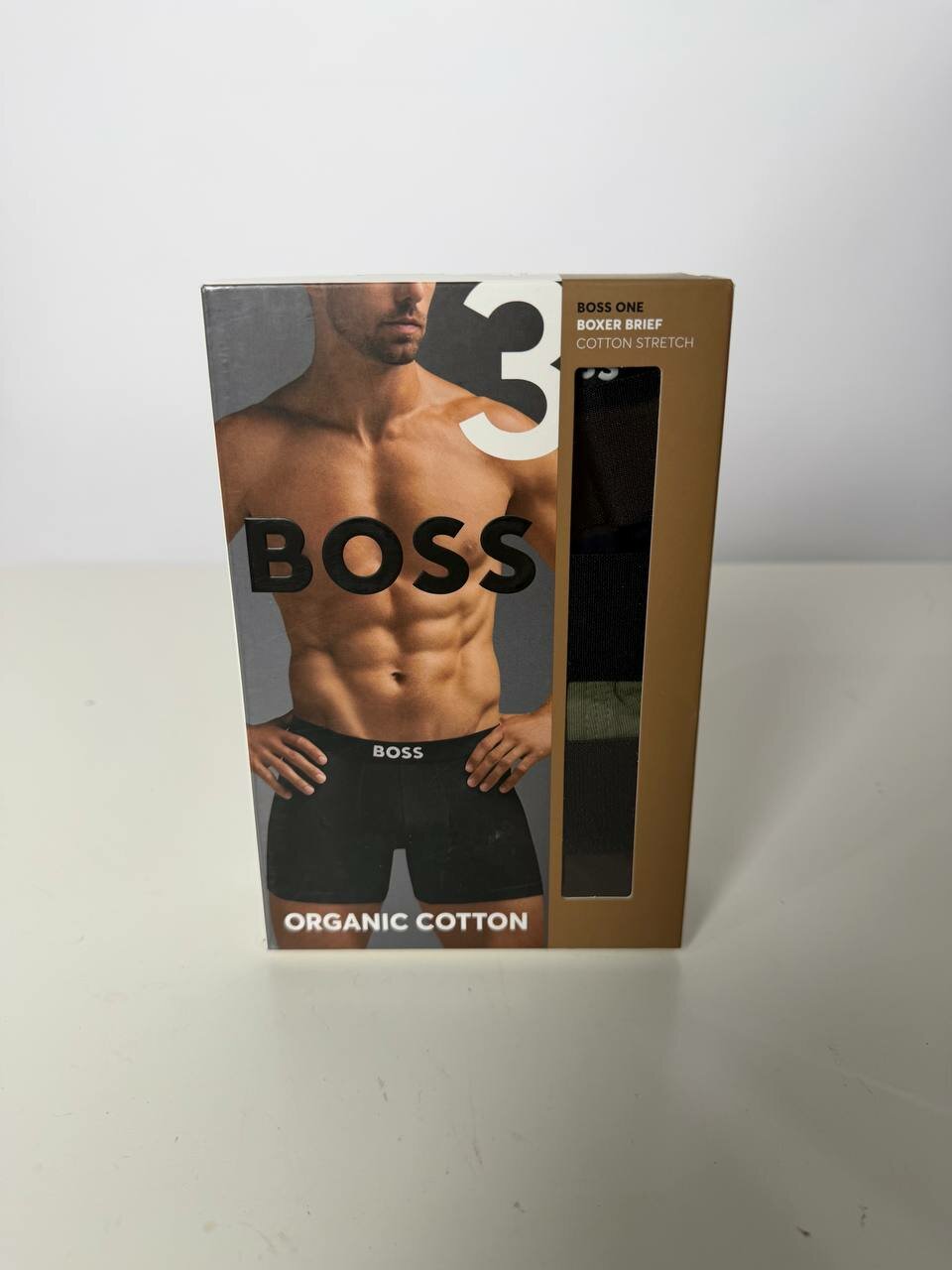 Трусы BOSS Boxer Long One, комплект из 3 шт., размер M, хаки, коричневый — фото 1