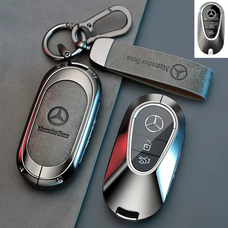 Крышка для ключа Mercedes-Benz с кожаным замком-эмблемой серого прозрачного оттенка для моделей E-Class, GLC