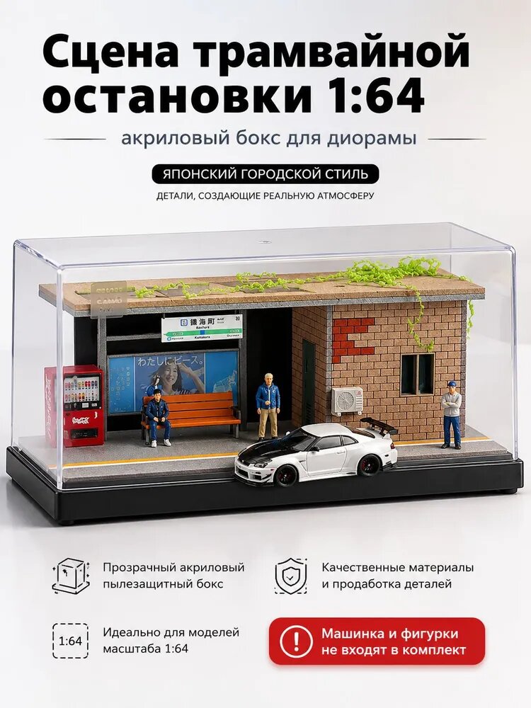 Диорама витрина 1:64 с прозрачным акриловым боксом, городская улица, миниатюрная сцена для коллекционных автомобилей