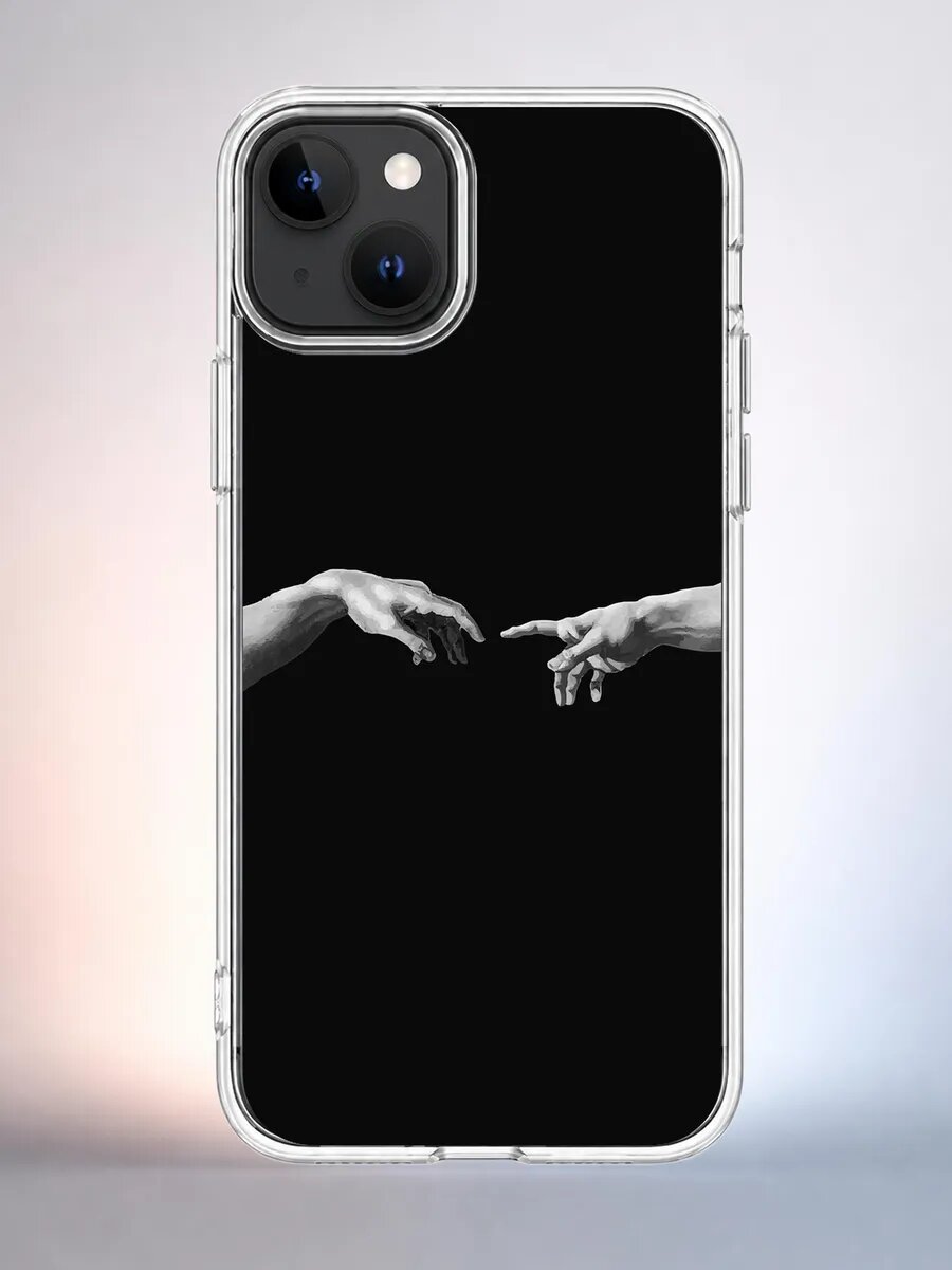 Чехол iPhone 14 руки Микеланджело силиконовый прозрачный