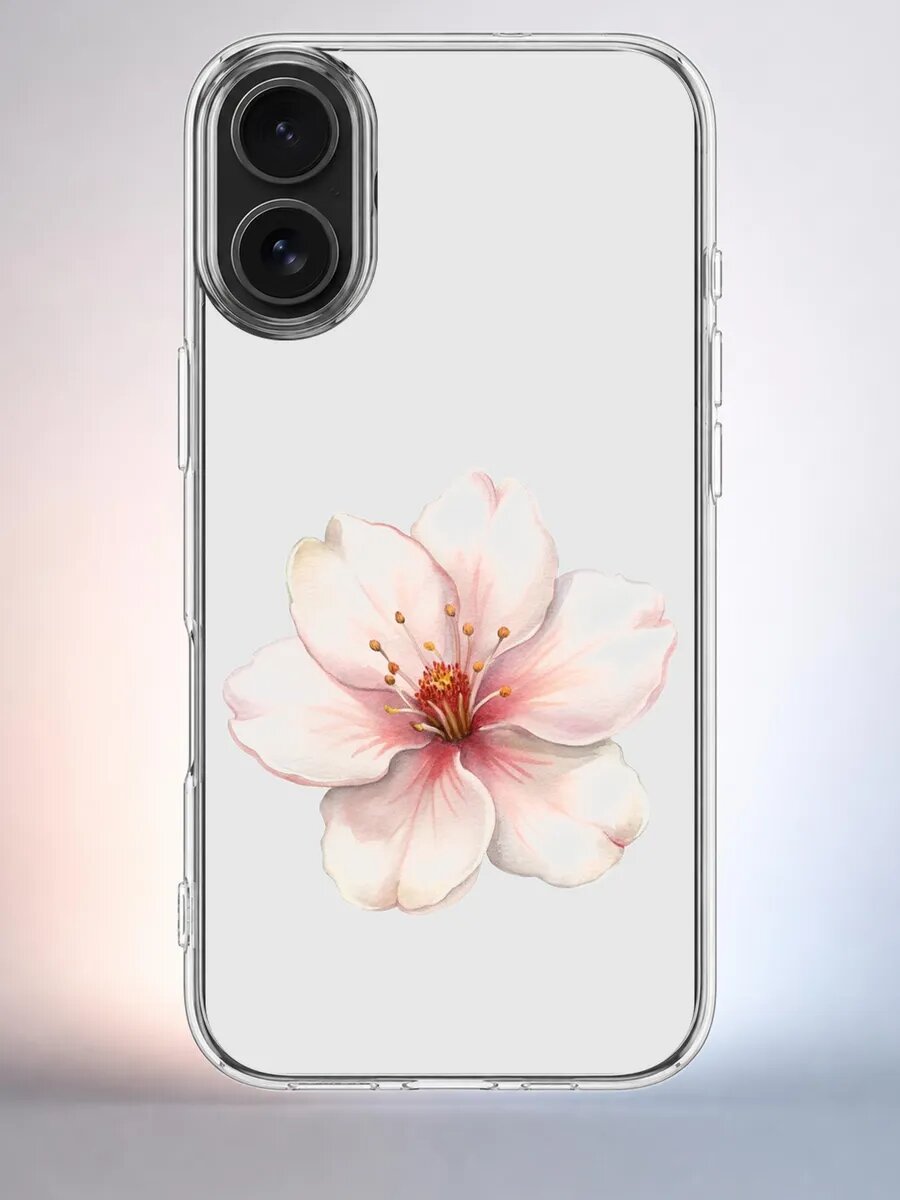 Чехол iPhone 16 цветок-сакуры силиконовый прозрачный