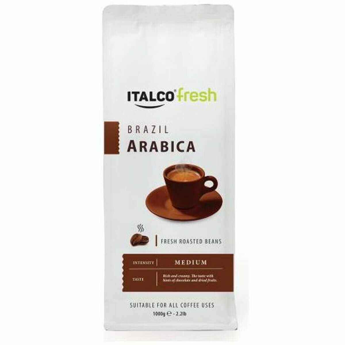 Кофе в зернах ItalcoFresh Brazil Arabica жареный 1кг, 6 уп.