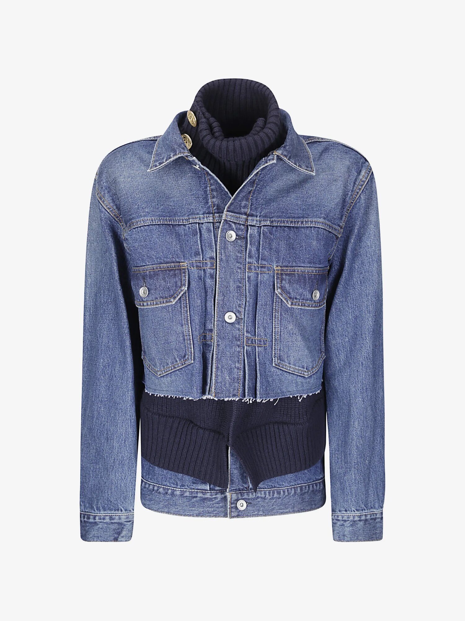 Куртка Knit-panel raw-edge denim jacket