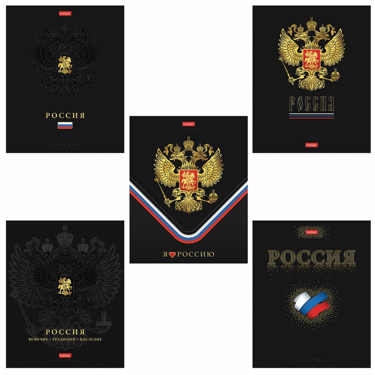 Тетрадь общая 48л, А5 Hatber "Россия", клетка, скрепка, матовая ламинация, 3D-фольга (48Т5лофлВ1)