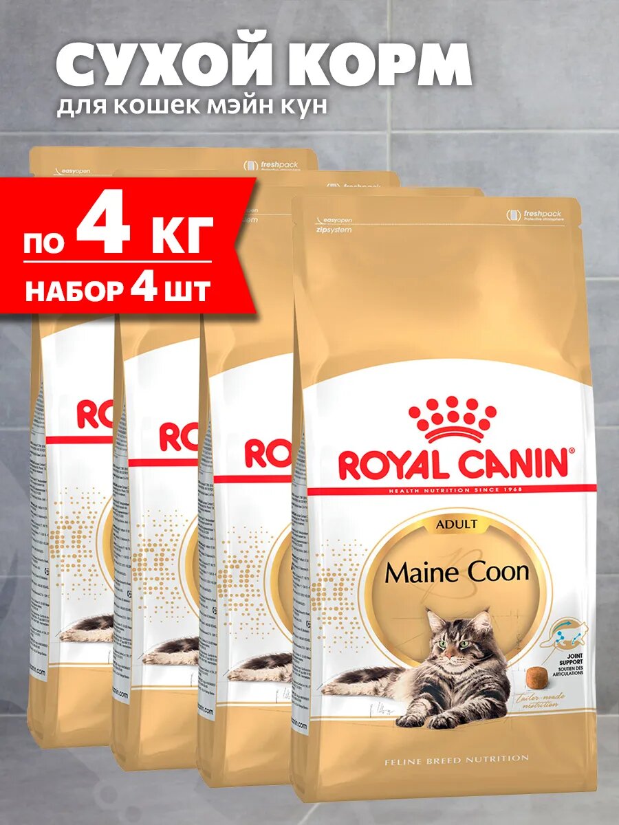 Корм сухой Royal Canin Maine Coon Adult для взрослых кошек мэйн кун, 4 кг х 4 шт