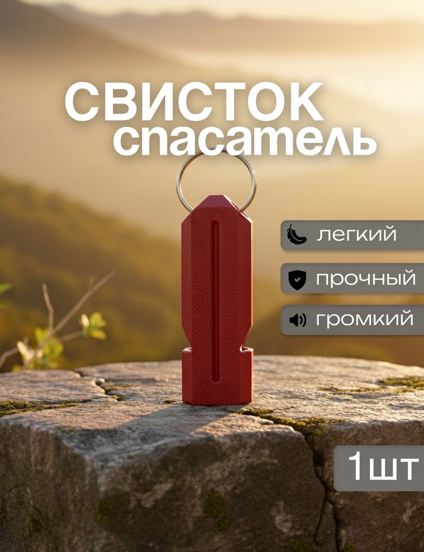 Двухтрубный свисток "Спасатель". Красный 1шт.