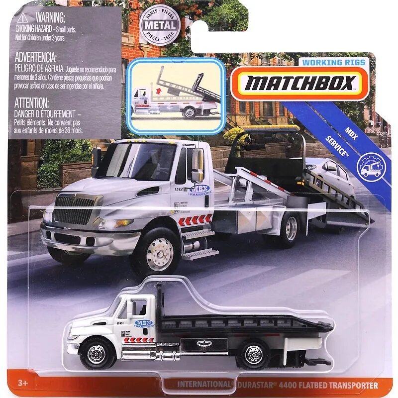 Машинка Mattel Matchbox-Рабочие установки N3242: INTERNATIONAL DURASTAR 4400 FLATBED TRANSPORTER
