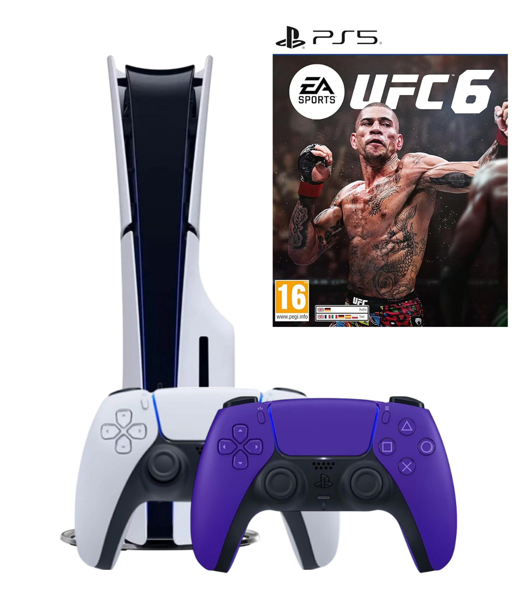 Игровая приставка PlayStation 5 Slim + 2й геймпад галактический пурпурный + игра UFC6