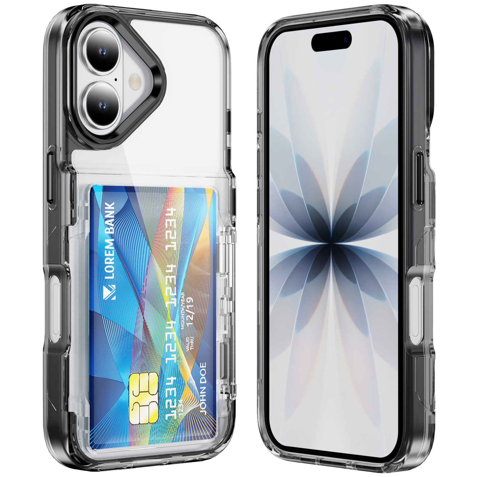 Прозрачный чехол Lumen Case с подставкой 2 в 1 и отделением для карт: iPhone 17 черный