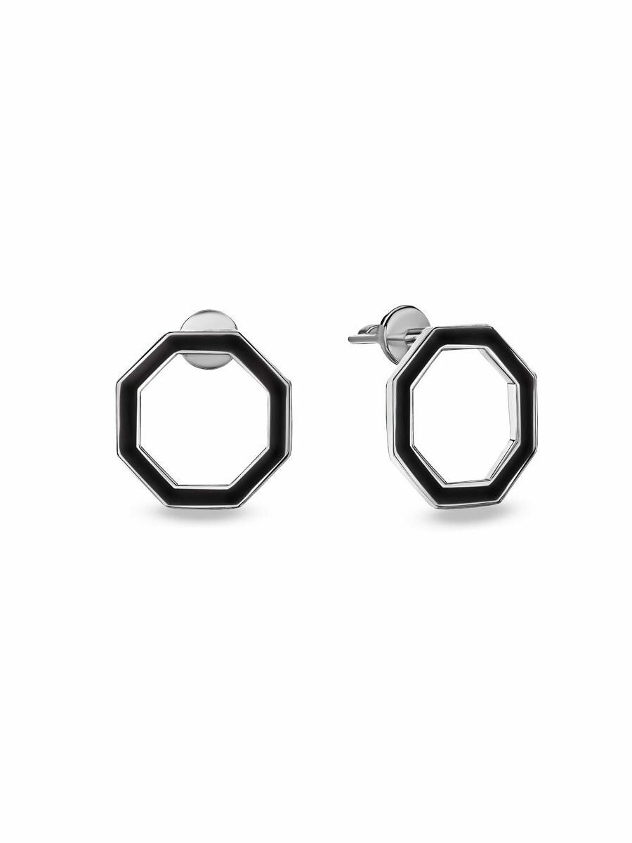 Серьги пусеты FLEUR DE NEIGE JEWELRY, серебро, 925 проба, эмаль, длина 1.2 см, , черный/серебристый — фото 1