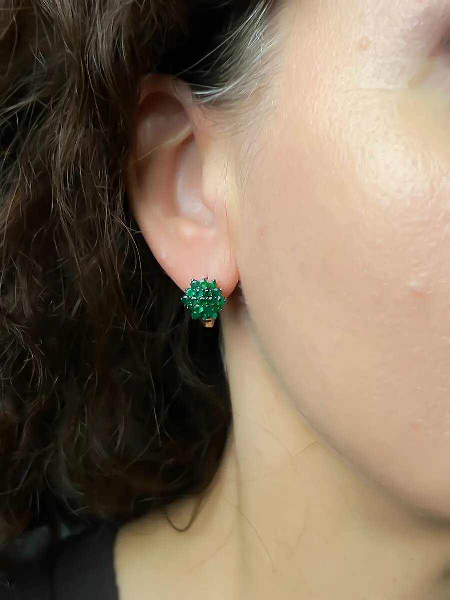 Серьги, красное золото, 375 проба, изумруд