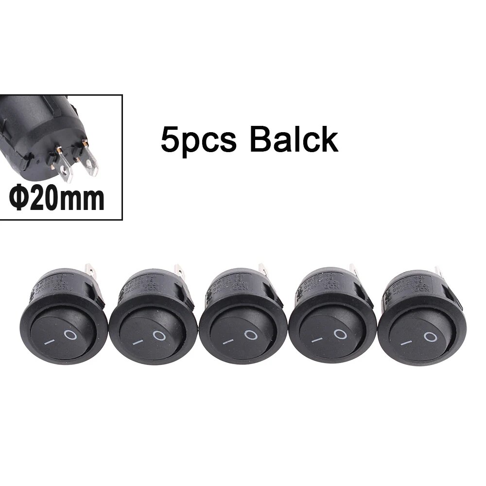 5 шт. Мини круглые тумблеры KCD1 DIANQI черных, красных, зеленых 6A 250V/10A 125V 20 20mm Black 5pcs