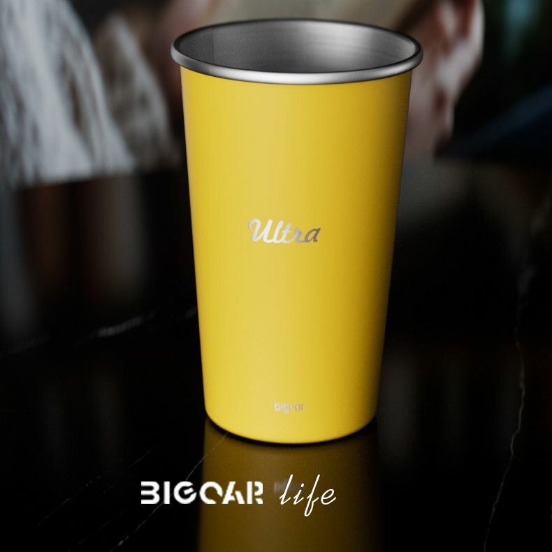 Bigcar Ultra Cup 304 Портативная высококачественная нержавеющая сталь, прямой питьевой кемпинговый желтый стакан для воды