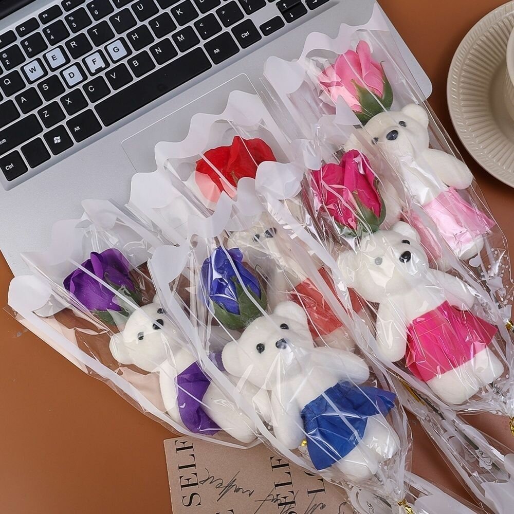 Букет из 1 мыльных роз с и мишкой. Подарочный набор для девушки