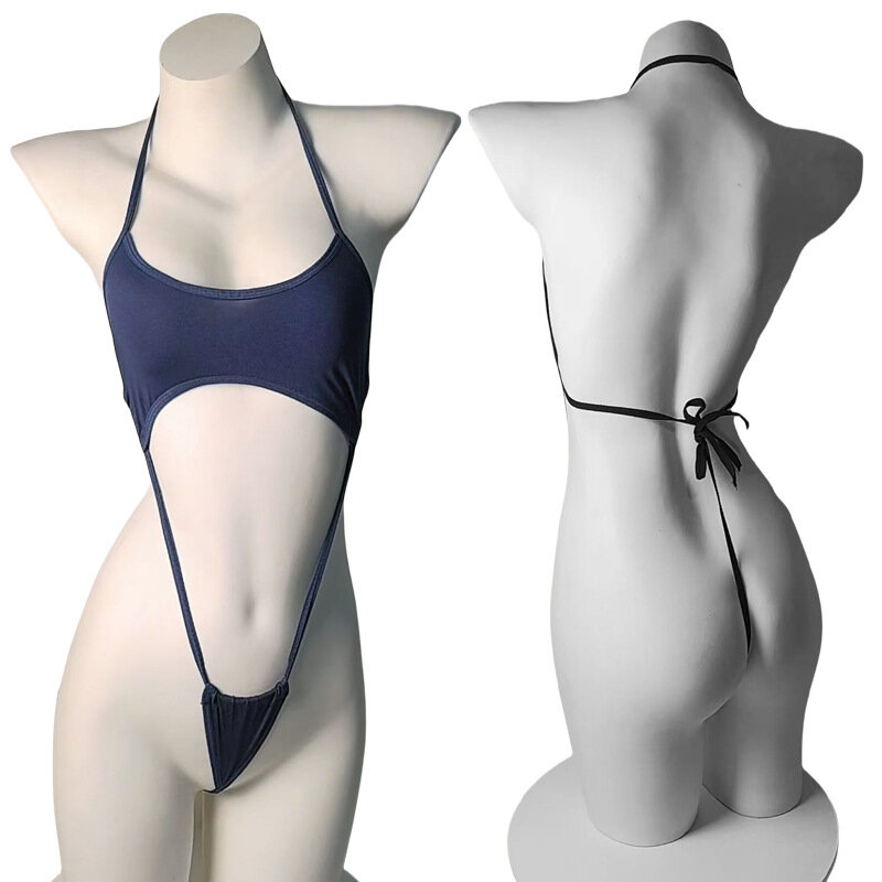 Сексуальное нижнее белье, наряды в стиле аниме, милый принт в виде коровьей шкуры в горошек, сексуальный купальник на шнуровке, бикини из двух частей, темно-синий цвет.