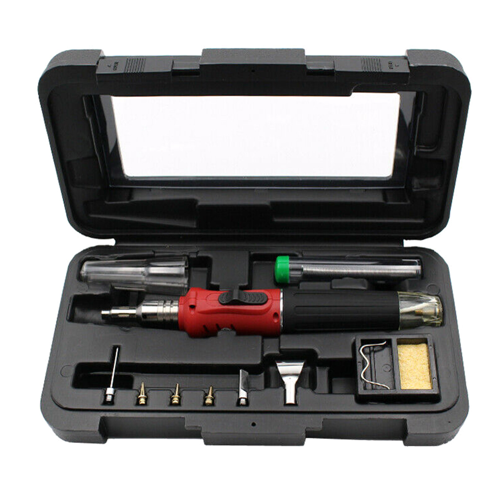 HS-1115K Инструмент для пайки газовыми паяльниками 10 в 1 Самозжигающийся беспроводной паяльный перо горелка набор, Материал: пластик + нержавеющая сталь, Цвет: золотистый, красный, серебристый (по выбору), Температура пламени: 1300 ℃, Температура