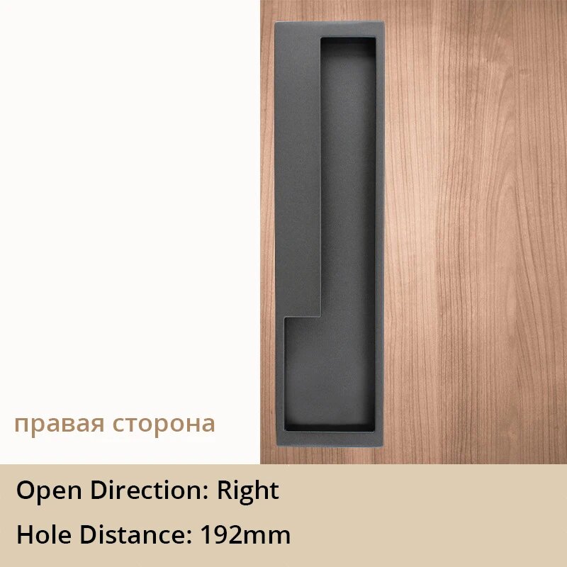 Ручка для раздвижной двери скрытая черная цинковый сплав Gray 192mm Right