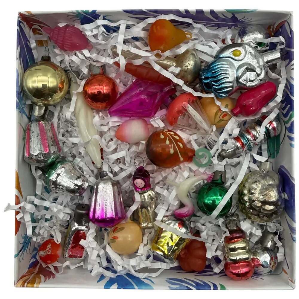 Игрушка ёлочная "Малютка", набор 30 шт, 1960-1970 гг, Завод елочных украшений, Москва, СССР