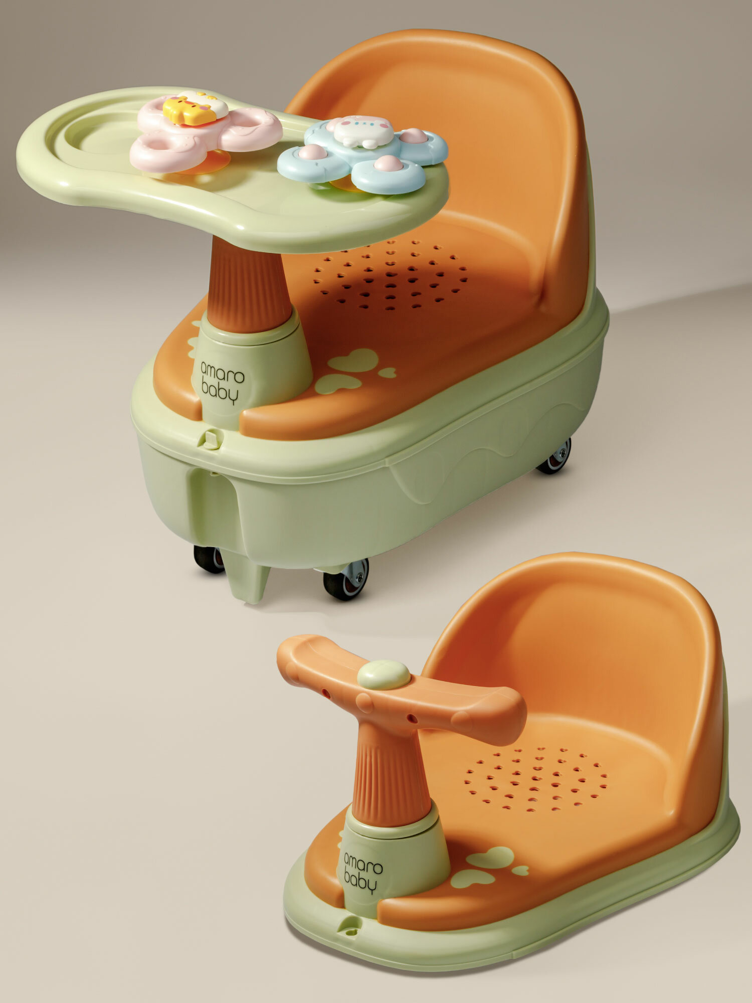 Толокар 2в1 с сиденьем для купания Amarobaby Swimmy зеленый/коричневый