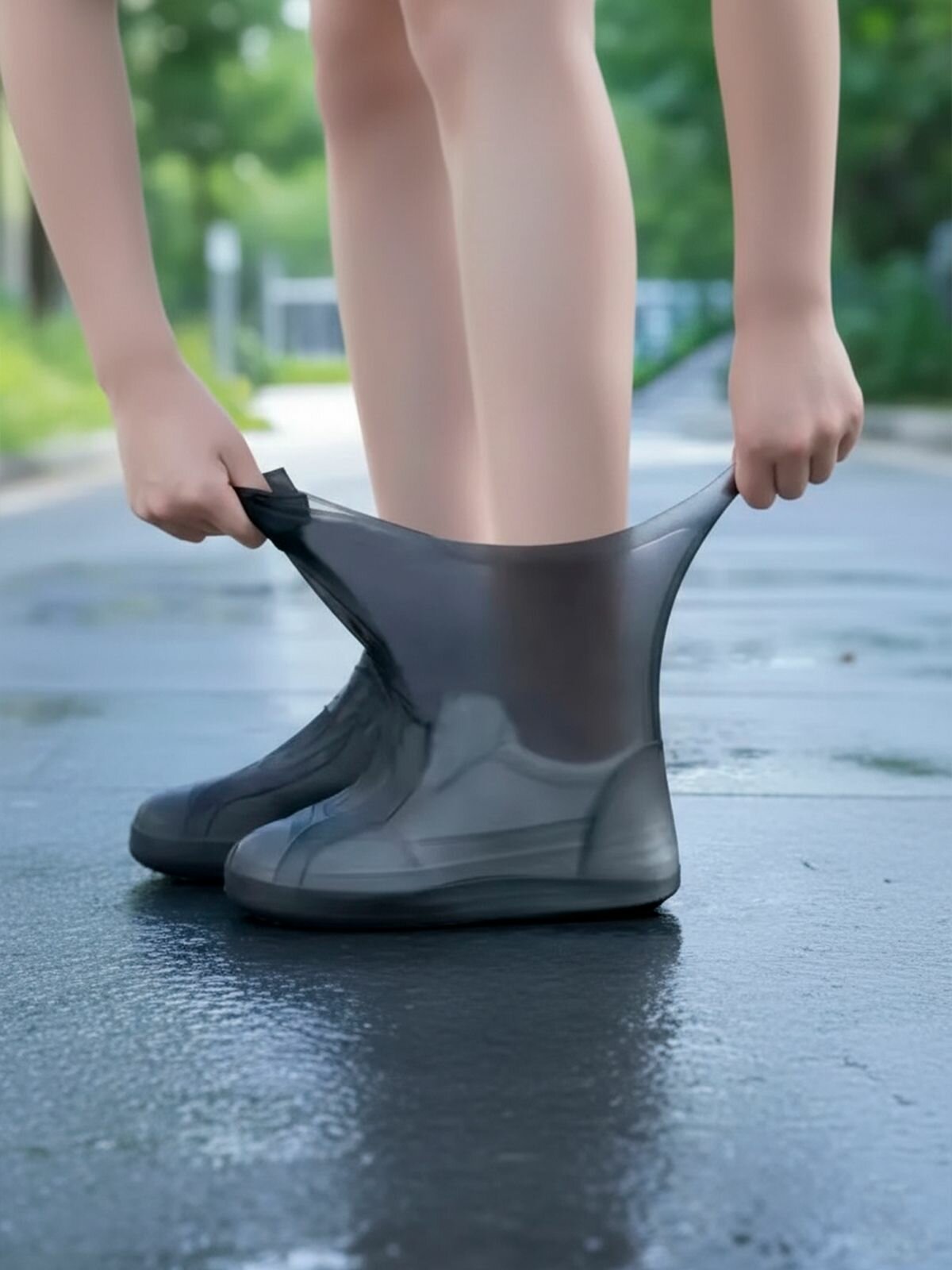 Дождевики для обуви многоразовые силиконовые черные L (р.41-47)