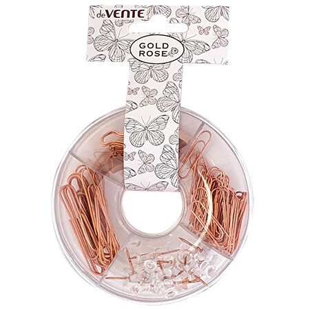 Канцелярский набор deVente "Gold Rose", кнопки силовые, зажимы, скрепки, 4 предмета