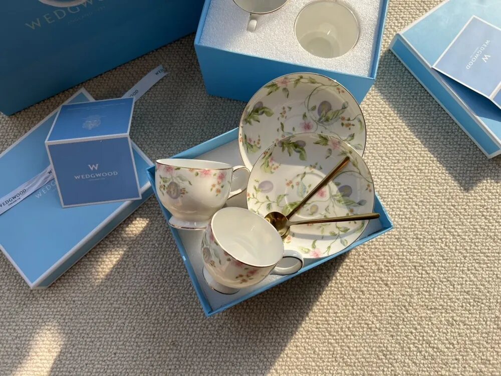 Wedgwood Wonderlust Чашка кофейная с блюдцем, 4 шт. Фарфор, Белый, светло-зеленый, светло-розовый — фото 1