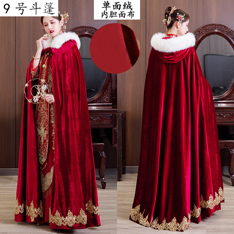 В наличии костюм Ханфу Сюхэ, утолщенный национальный стиль, красный китайский стиль, накидка с меховым воротником, свадебный шаль для невесты, зимний теплый