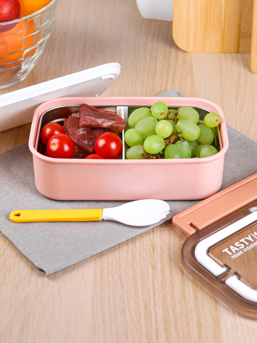 Ланч-бокс с двумя отделениями и прибором (вилка) "Польза" (в ассортименте), 800 мл ЛБ-2580