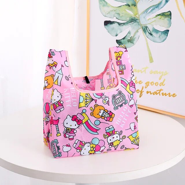 Сумка для покупок Sanrio Hello Kitty Cinnamon Dog, маленькая складная сумка для покупок, экологичная сумка из полиэстера, водонепроницаемая сумка через плечо/сумка-тоут с мультяшным рисунком.