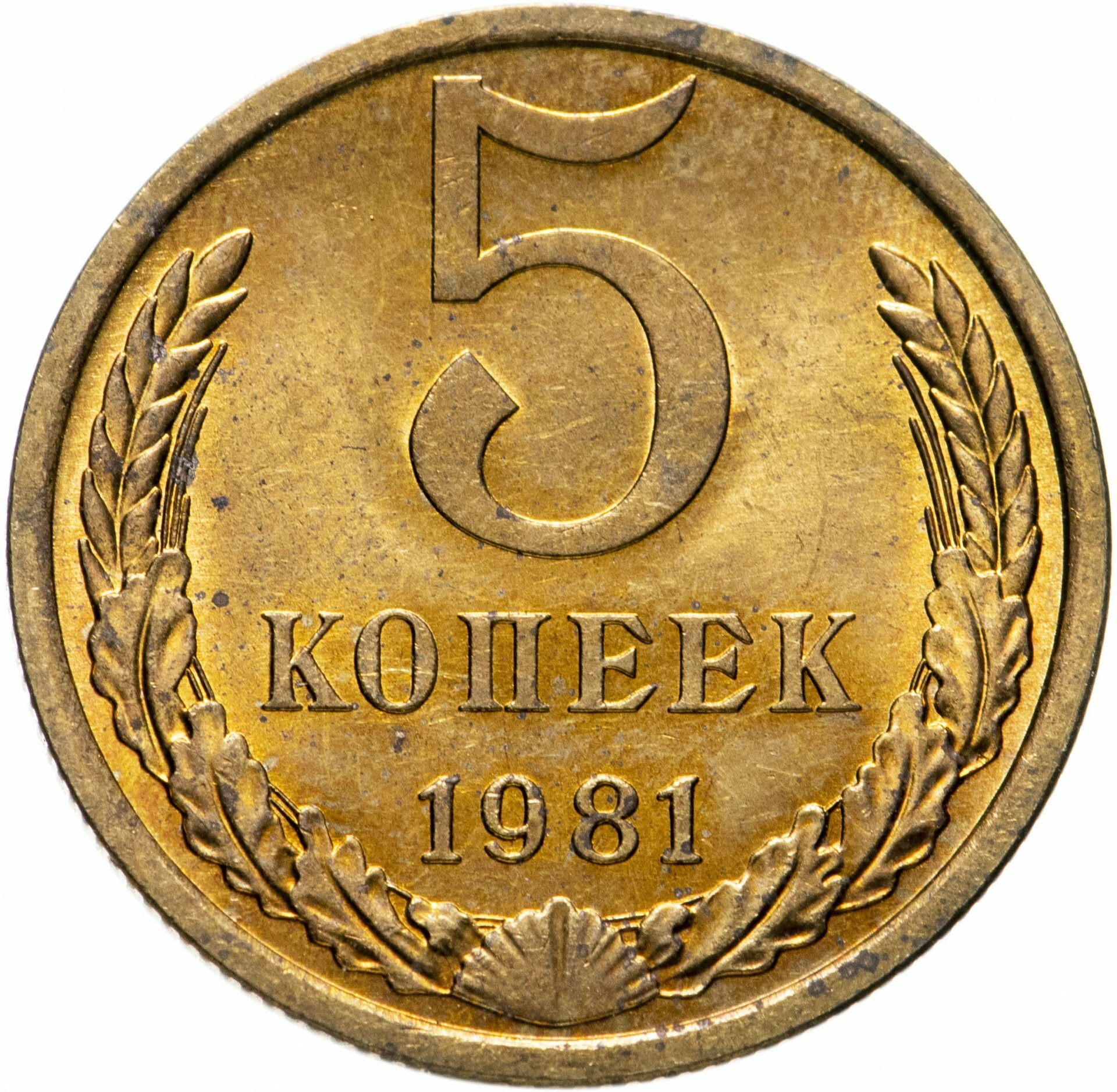 5 копеек 1981, Латунь, в сохранности AU-UNC