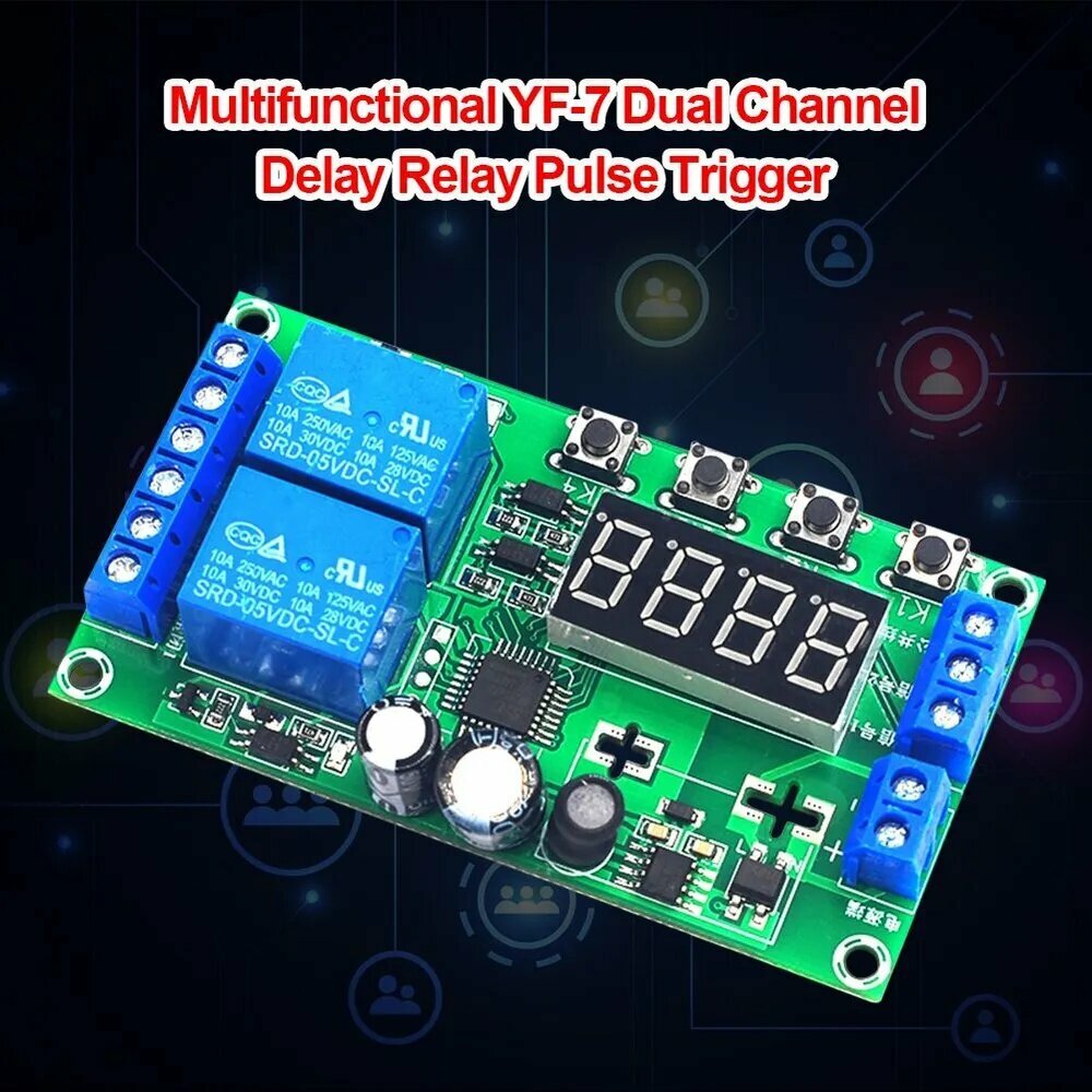 Реле времени с возможностью настройки 32 режимов работы, двухканальное