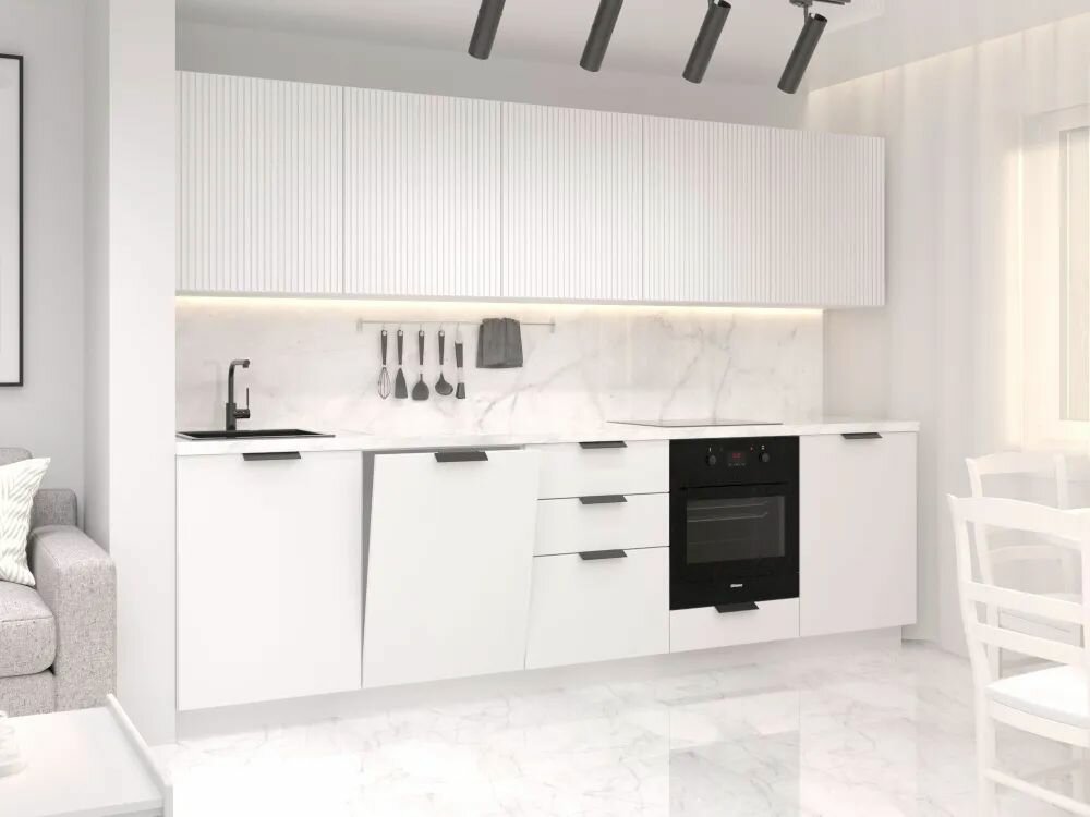 Кухонный гарнитур Евро Лайн Белый, 3000 мм