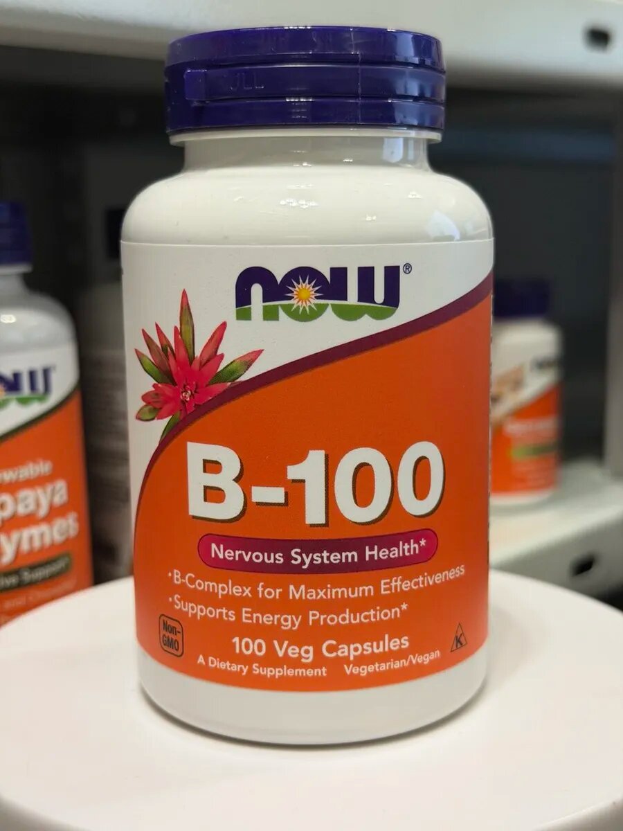 NOW B-100 Complex - Комплекс витаминов группы B для энергии, нервной системы и обмена веществ, 100 капсул