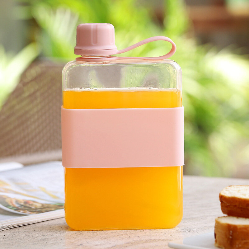 Новая бутылка Tritan Fresh Style с ручкой, плоская бутылка с силиконовым покрытием, пластиковый стакан, высококачественная портативная бутылка для воды для студентов