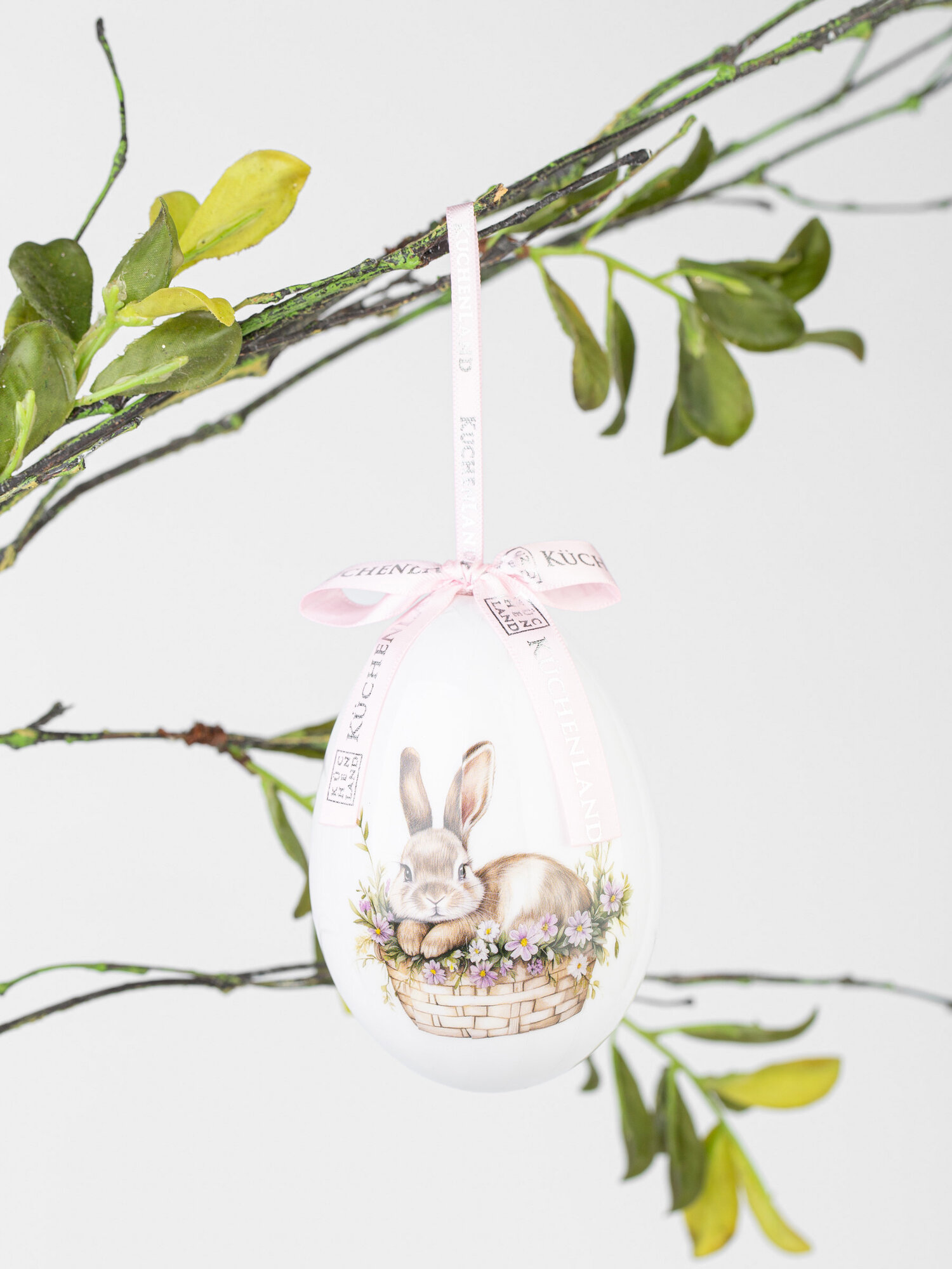 Подвеска, пасхальное яйцо, 10 см, Кролик в корзинке, Easter, Kuchenland, пенопласт