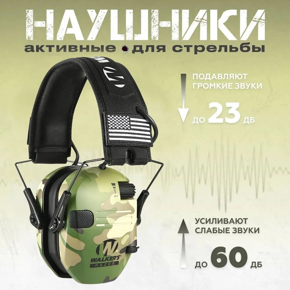 Наушники для спортивной стрельбы активные WALKER'S RAZOR Slim, 23db