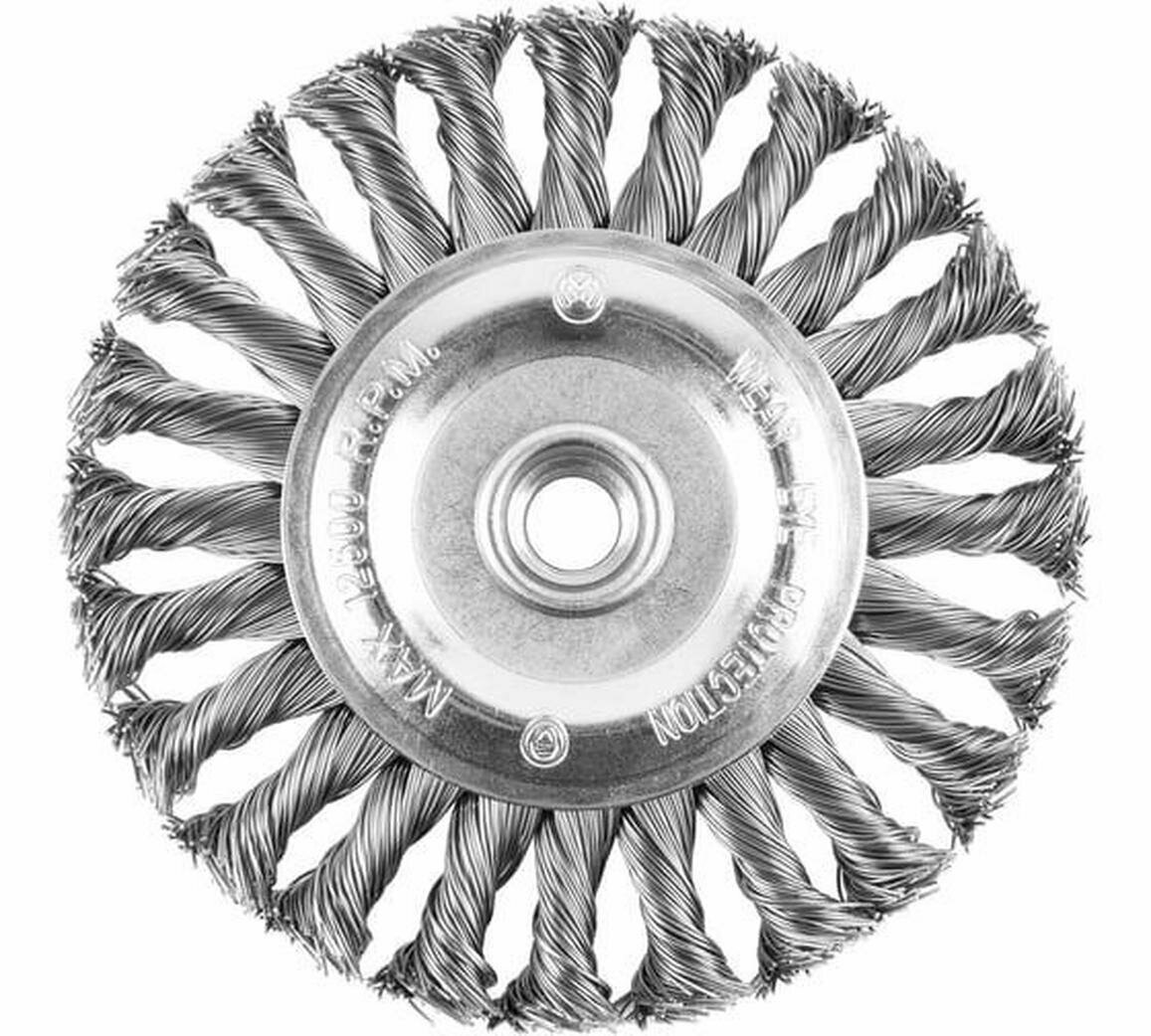 Кордщетка стальная плоская витая для УШМ 125мм грубая MONOGRAM 107-042