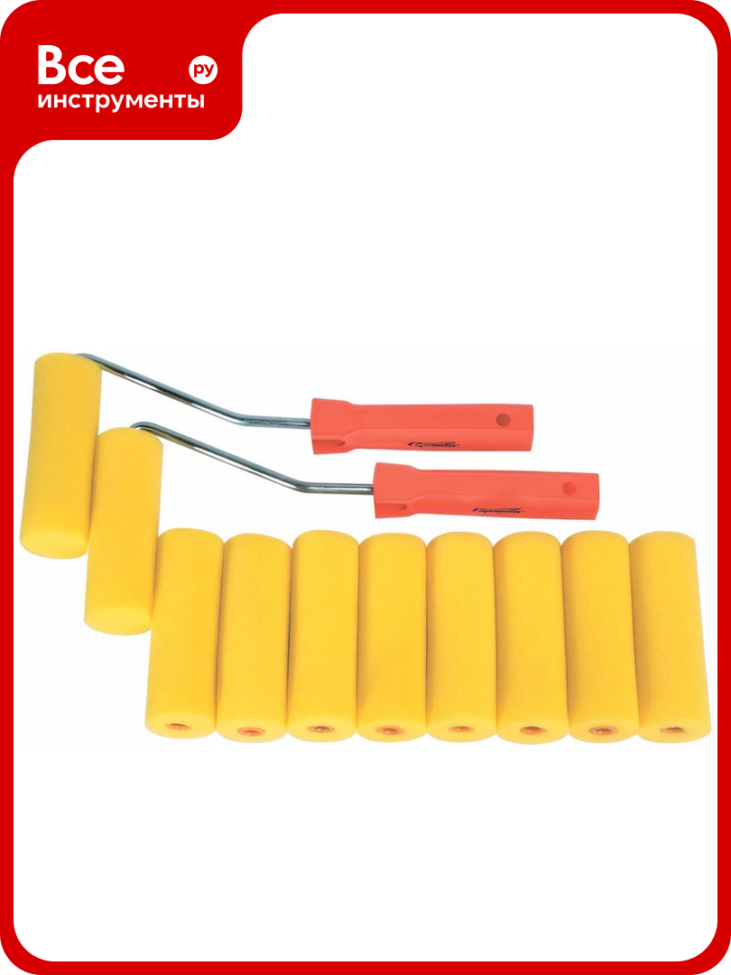 Набор мини-валиков SPARTA поролон 100 мм, D-35 мм, D ручки 6 мм, 10 шт. + 2 бюгеля 802835