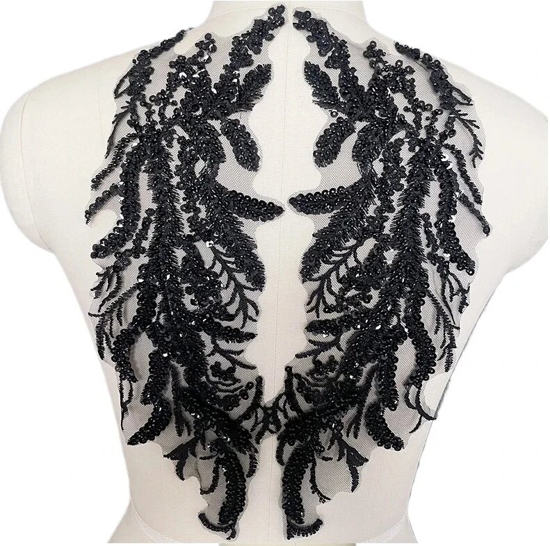 Аппликации R SMEALE из бусин и пайеток 36*12 см Black