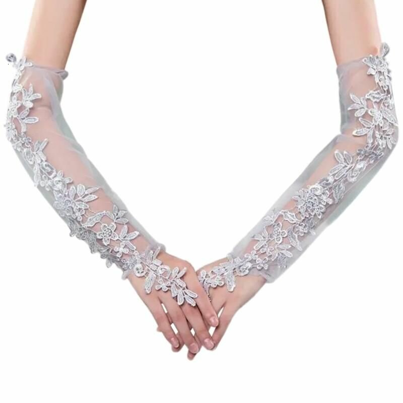 Женские ажурные перчатки без пальцев, Серые цветы