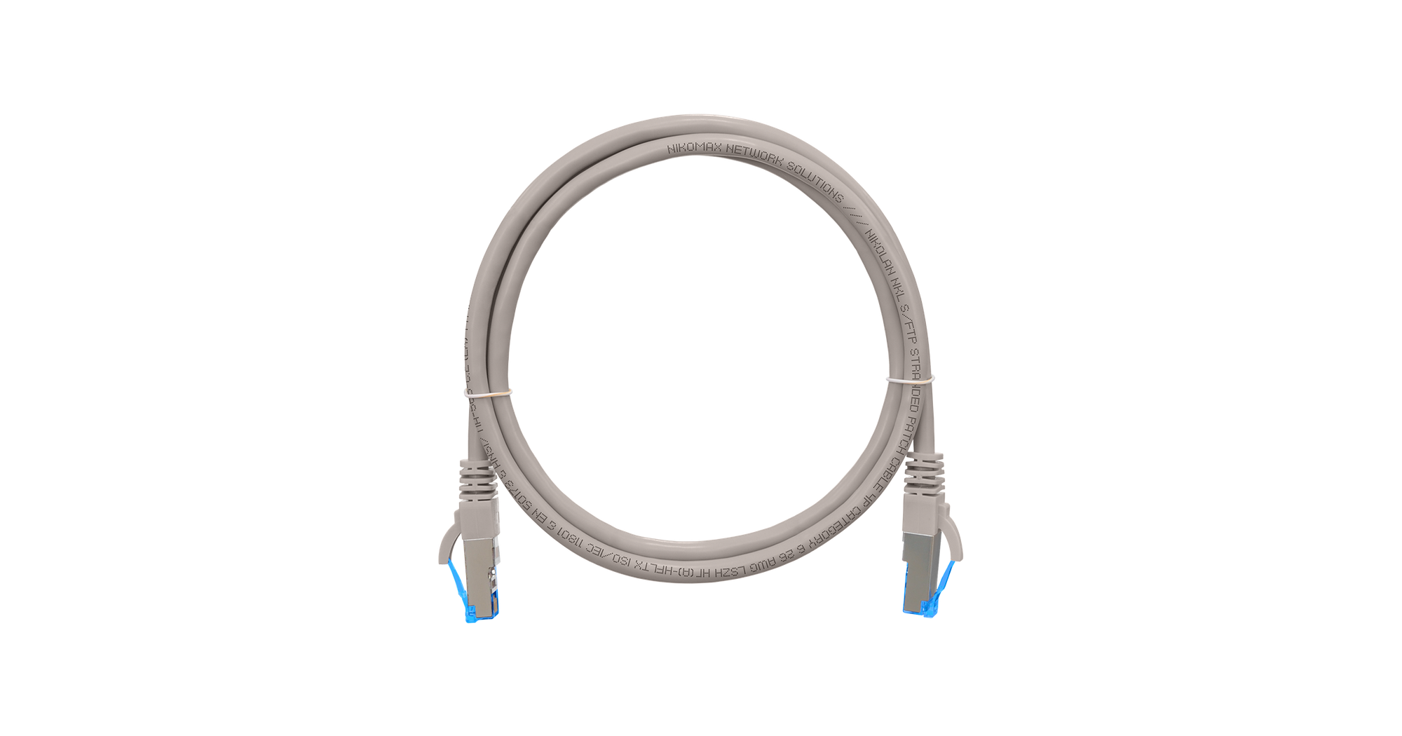 NIKOMAX NMC-PC4SE55B-010-C-GY Коммутационный шнур S/FTP 4 пары, Кат.6 (Класс E), 250МГц, 2хRJ45/8P8C, T568B, заливной, с защитой защелки, многожильный, BC (чистая медь), 26AWG (7х0,165мм), LSZH нг(А)-HFLTx, серый, 1м
