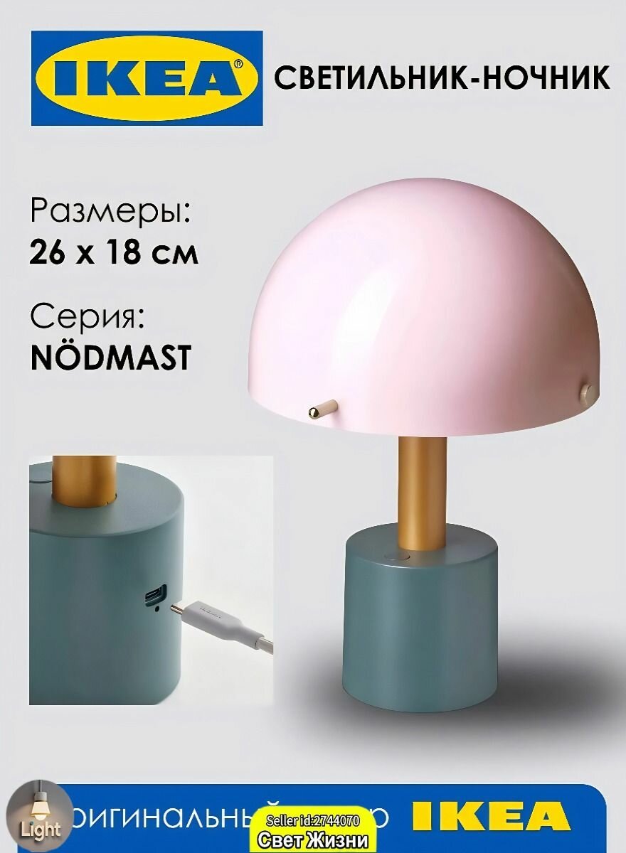 Светильник - ночник IKEA N DMAST, 26х18см, розовая, 1шт