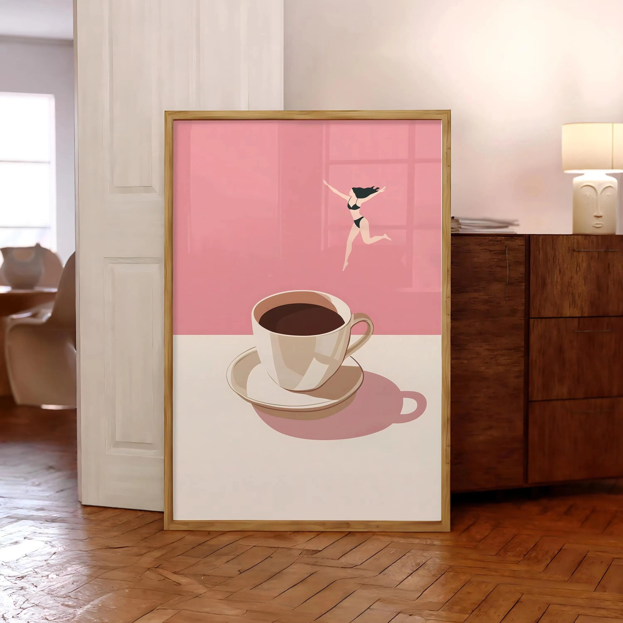 Абстрактный постер «Кофейный Дайвер» на холсте Розовый, WO1232-, 20x30cm No Frame