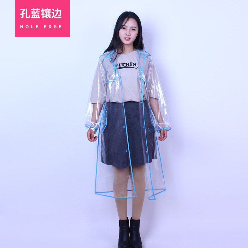 Модный корейский вариант, экспортный EVA, полностью прозрачный, утолщенный, черный краевой дождевик, тренчкот, взрослый плащ, прямые продажи от фабрики