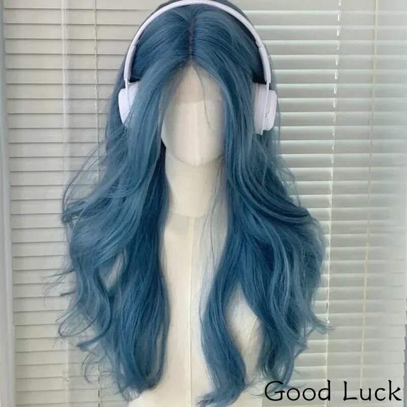 Парик синий, в стиле аниме, без челки / длинные волосы