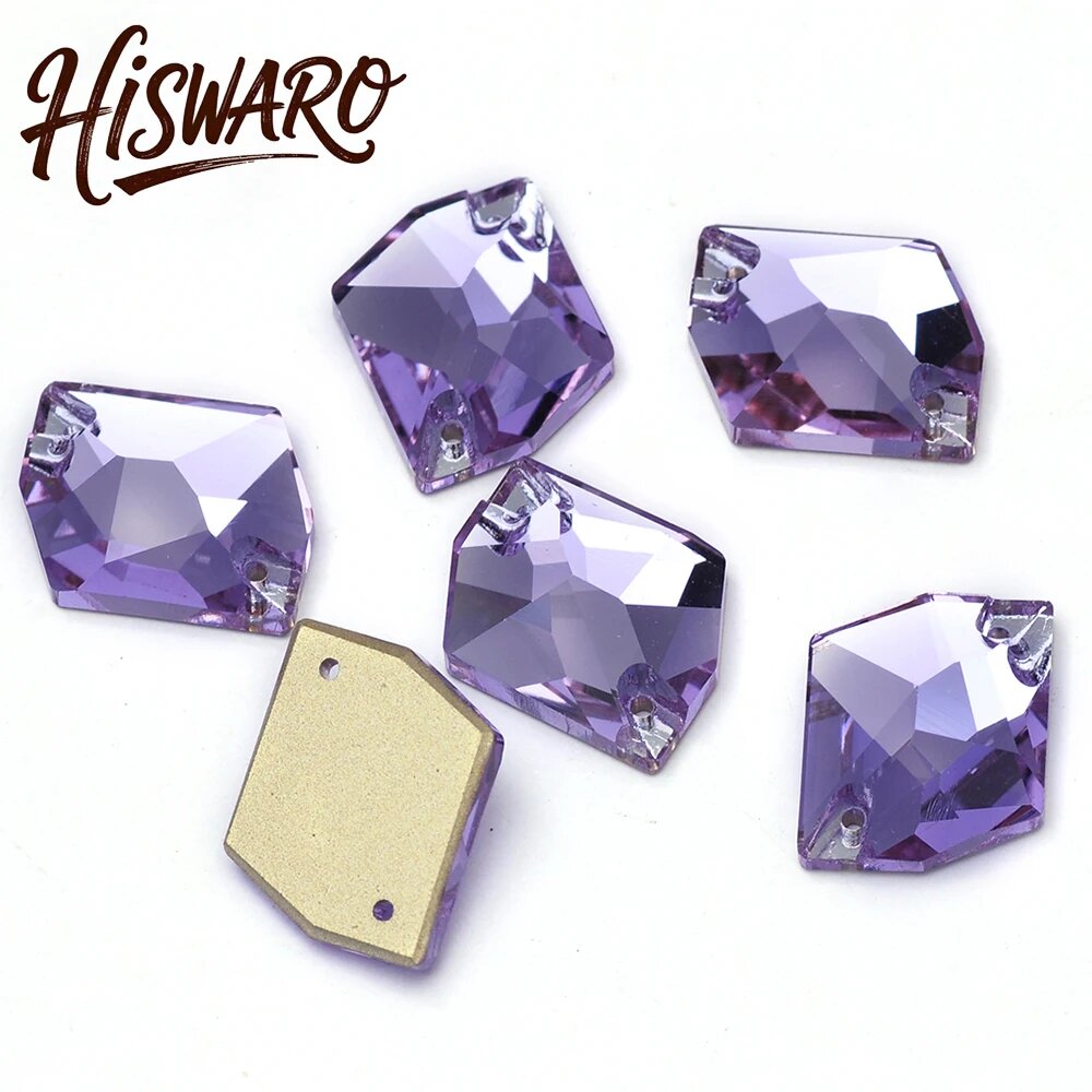 HISWARO Космические блестящие стеклянные камни для шитья 11x14mm (14Pcs), Violet