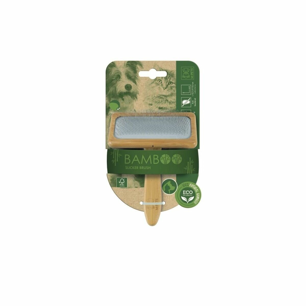 M-PETS Бамбуковая щетка-пуходерка, размер L 12,5 x 15,5 см. Расческа