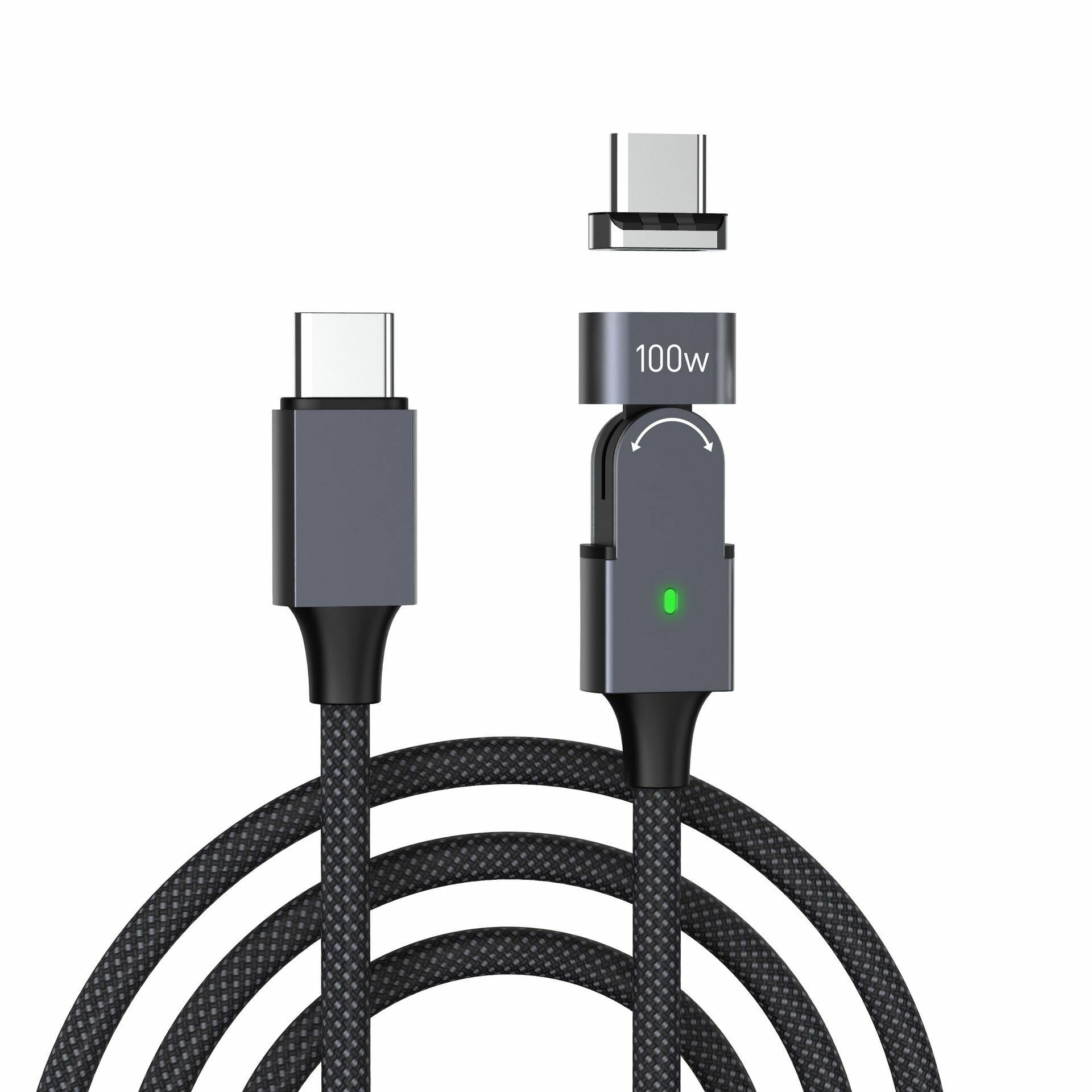 Магнитный поворотный кабель PALMEXX USB-C to USB-C, быстрая зарядка PD 100W, длина 1м, серый