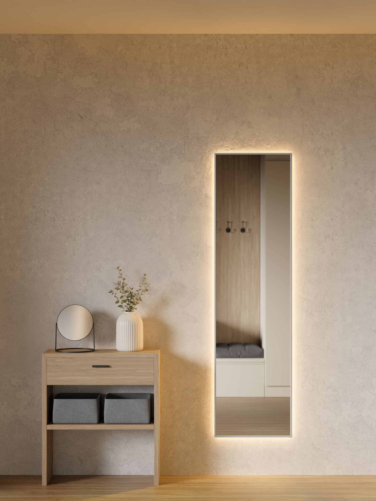 Зеркало с подсветкой в алюминиевой раме настенное ONE MIRROR 160х40см. Свет: Теплый белый 3000К. Серебро