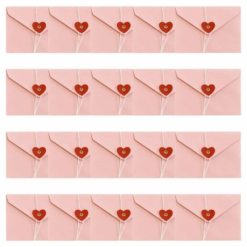 (1 упаковка из 20 штук) Бумажный конверт на День святого Валентина-розовый-сердечко с любовью